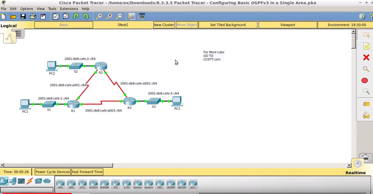 8.3.3.5 Packet Tracer - Configuring Basic OSPFv3 in a Single Area.pka